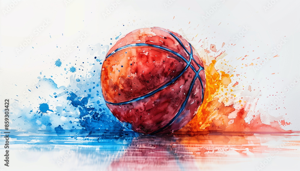 Abstract watercolor basketball ball illustration artwork with colorful ...