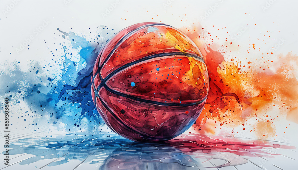Abstract watercolor basketball ball illustration artwork with colorful ...