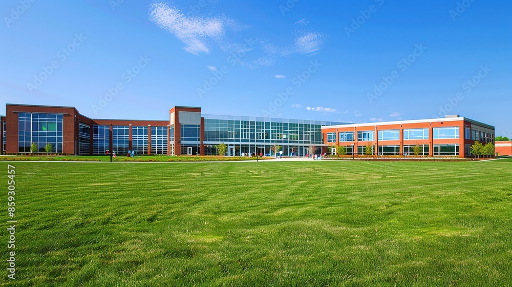 Foto de Modern American High School Building with Brick Exterior and ...