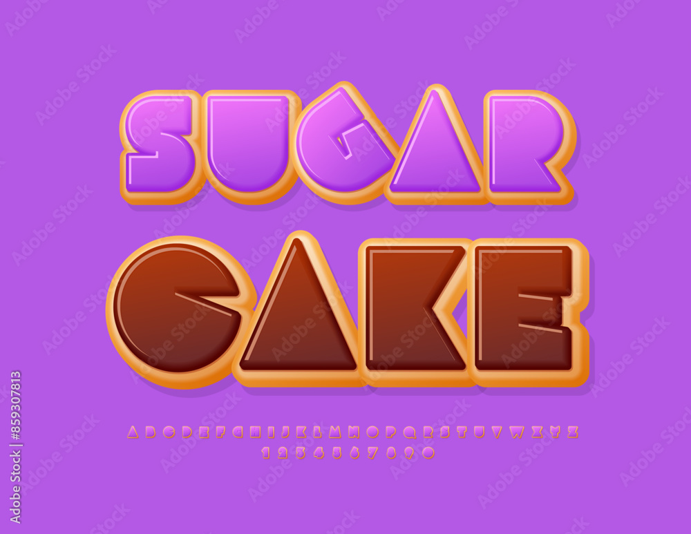 Vector playful label Sugar Cake. Tasty Donut style Font. Creative Sweet ...