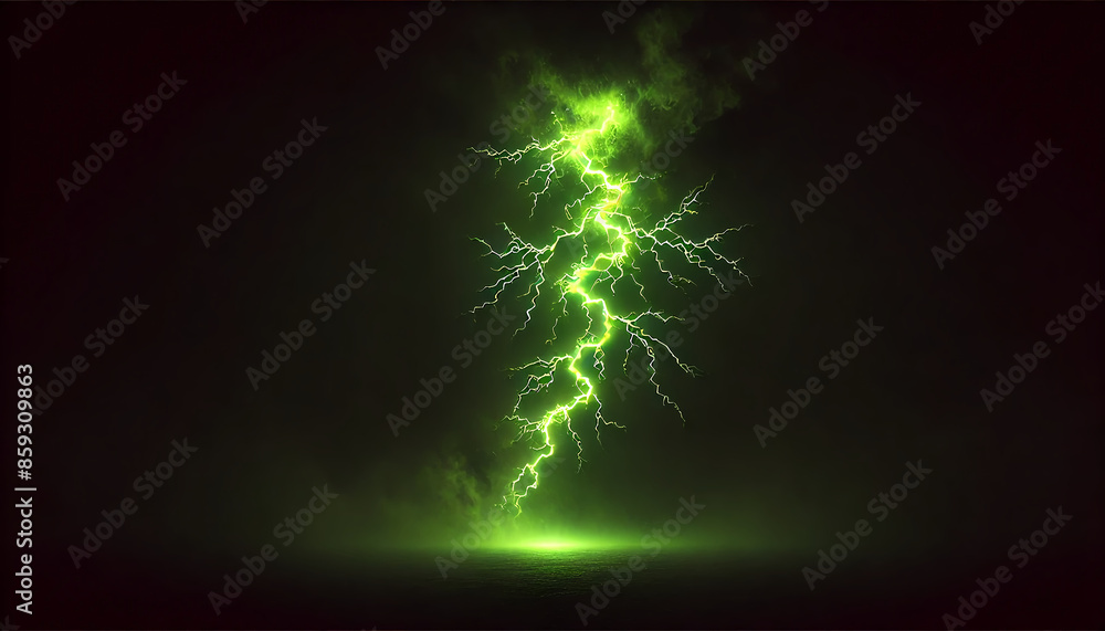 Eerie Lime Green Lightning Bolt in Pitch-Black World Stock Illustration ...