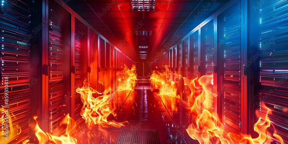 Supercomputer technology in data center server room engulfed in flames ...