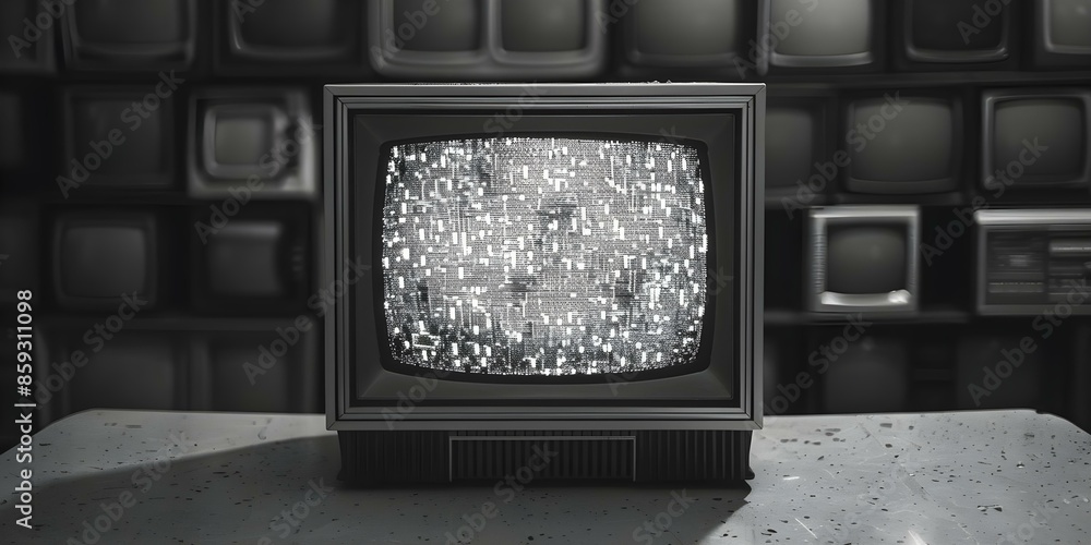 Vintage black and white TV static noise pattern for dystopian ...