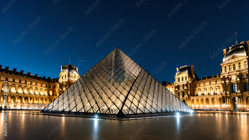 Glistening Louvre Pyramid: Nighttime Illumination with Museum Backdrop ...