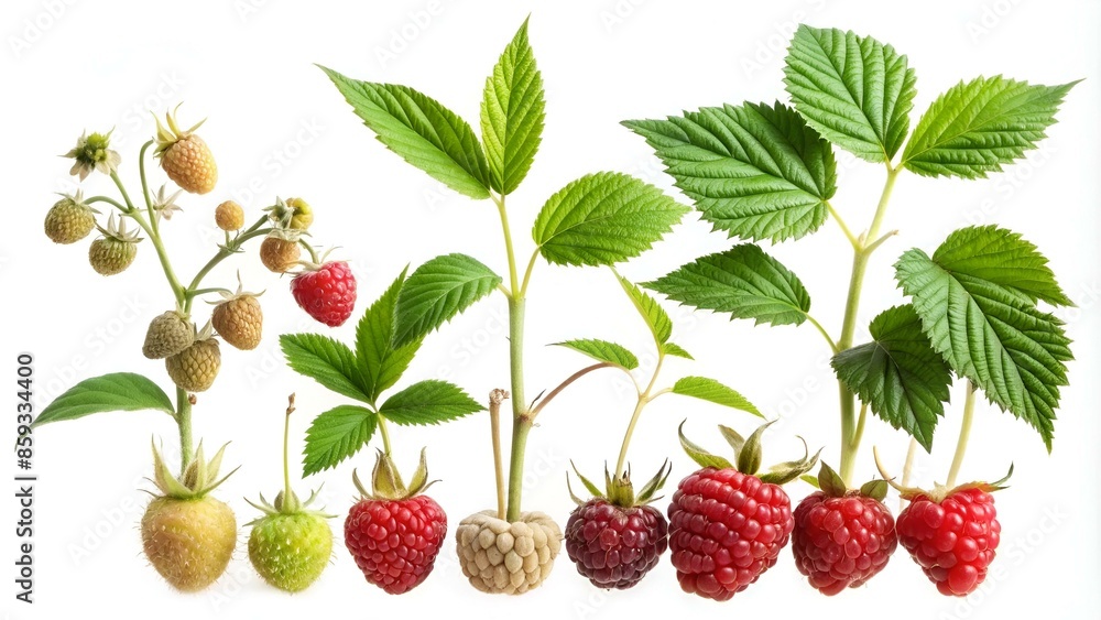 Two year life cycle of raspberry isolated on white background. Growth ...