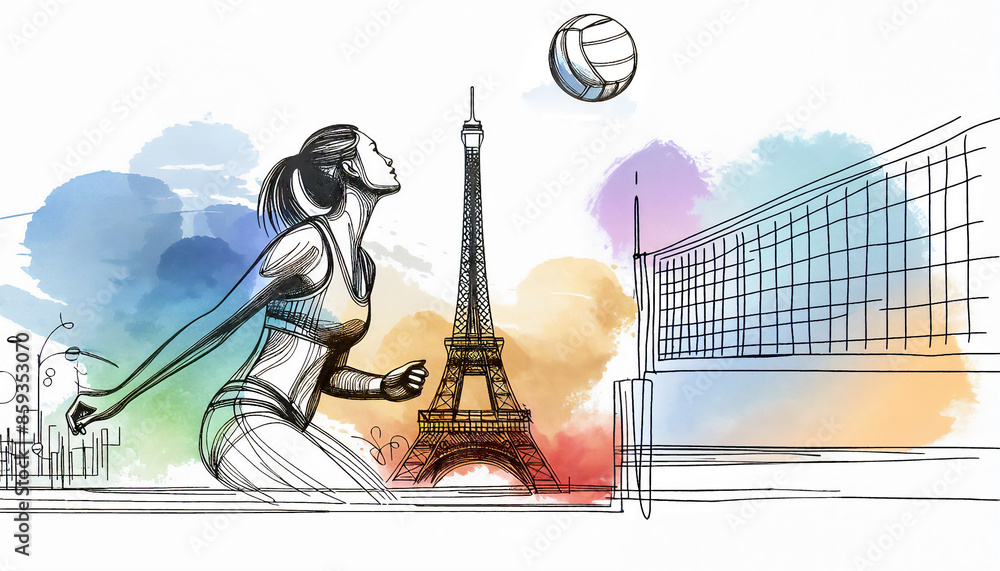 Beach volleyball. Vector illustration of a female beach volleyball ...