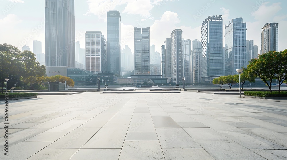 Empty city square and skyline with modern architecture in Chongqing ...