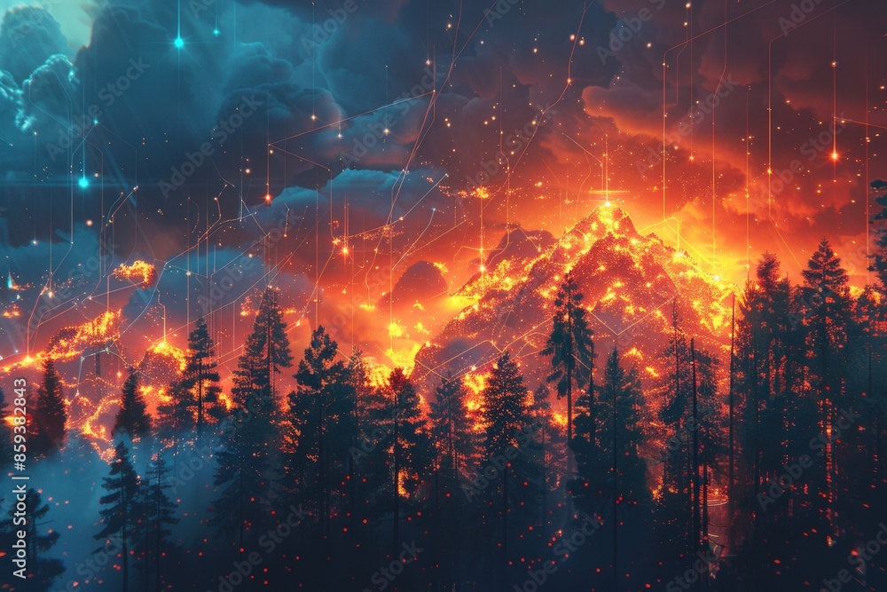 Illustration of AI algorithms predicting natural disasters and ... Illustration of AI algorithms predicting natural disasters and ...