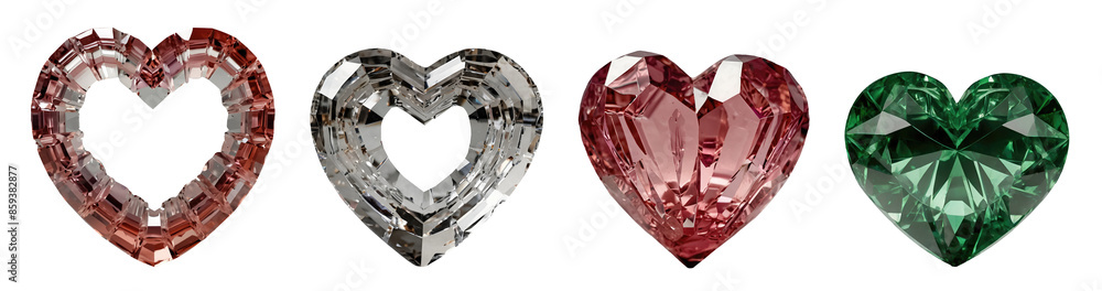 Set collection of beautiful realistic heart shape crystals in different ...