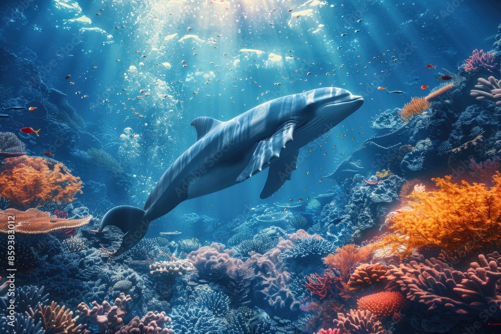 Realistic illustration of AI monitoring ocean ecosystems, aiding in the ...