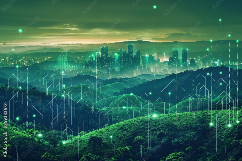 Realistic illustration of AI using machine learning to analyze habitats ...