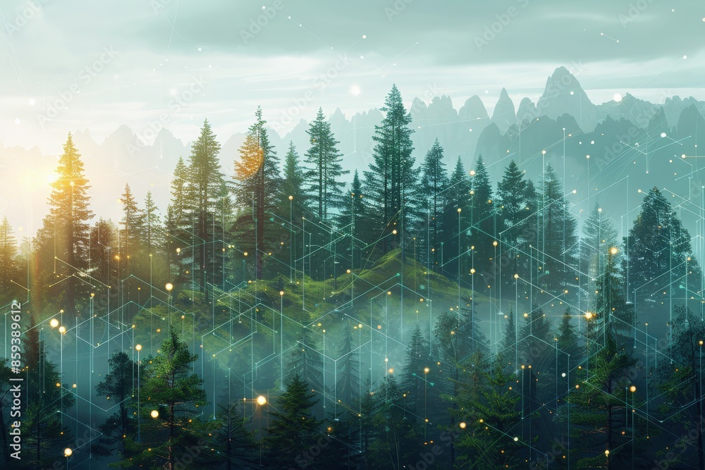 Realistic illustration of AI in forestry managing forest resources and ...