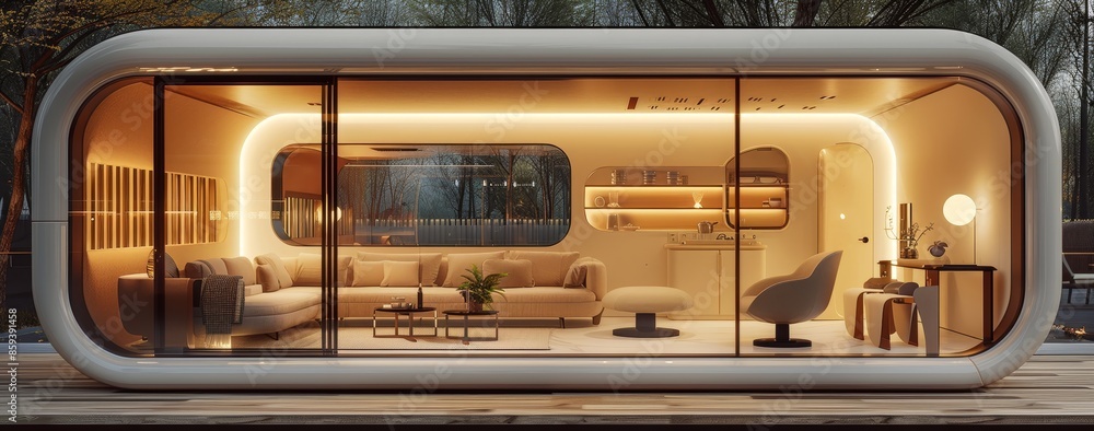 Design of a mobile living space inside the pod. It has a rectangular ...
