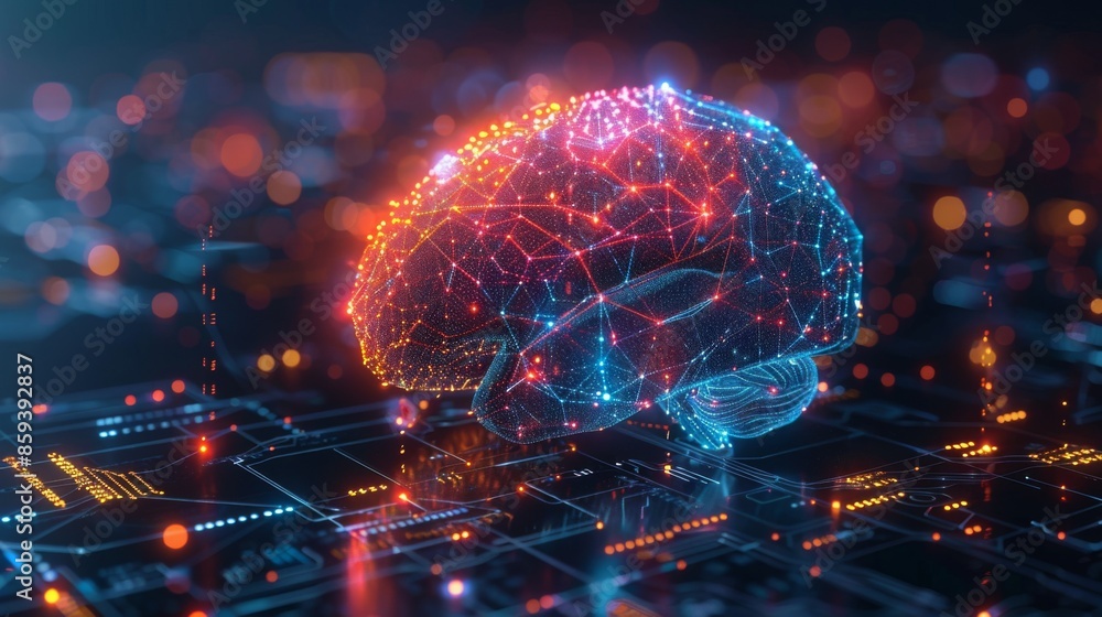 Digital Brain, AI: Binary code and neural network visuals surrounding ...