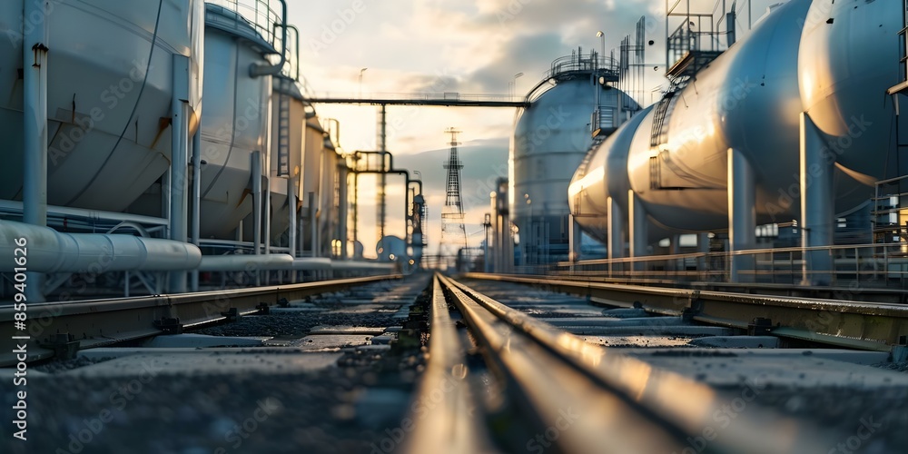 LPG storage facility with LNG tanks for liquefied natural gas. Concept ...