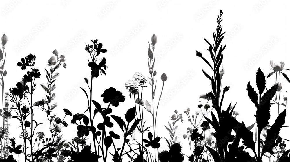black and white wild flowers picture of the shadows of wildflowers ...