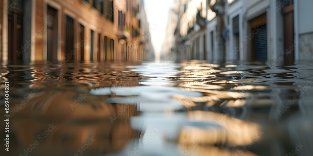 City street flooded after massive natural disaster theme of destruction ...