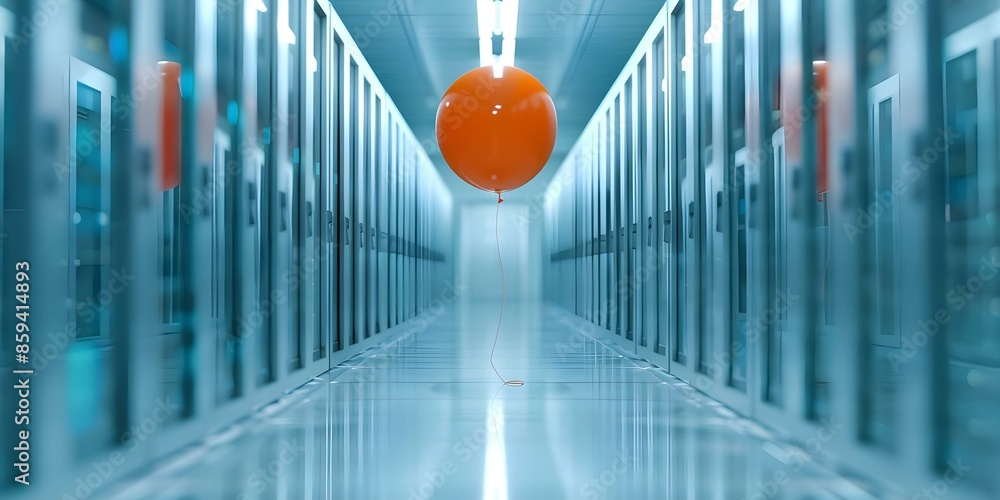 Brown balloon floating in the center of a hightech AI server room ...