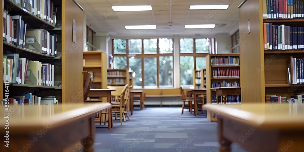 Blurry college library interior ideal for bookshop or educational ...