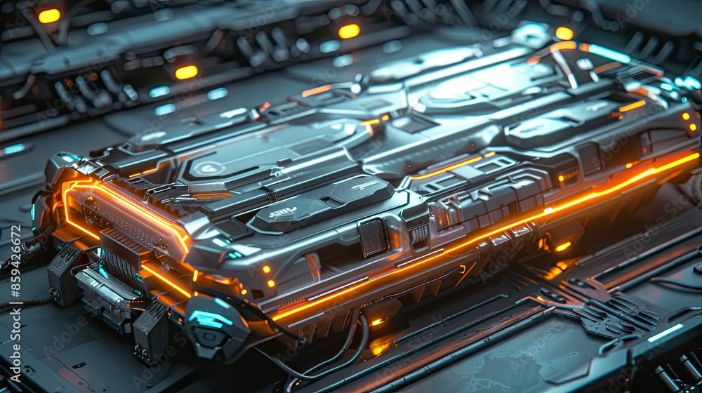 Concept art of an electric vehicle battery pack with emphasis on energy ...