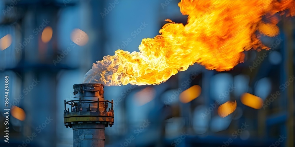 Gas Flare Stack in Refinery Burning Excess Gases for Emission Reduction ...