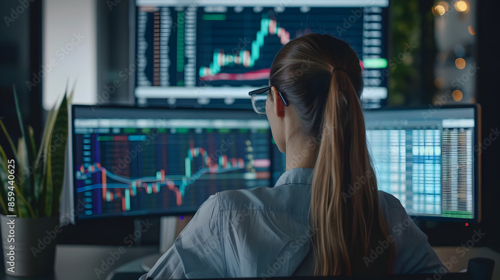 Data analysts who are analyzing current and past stock market graphs to ...