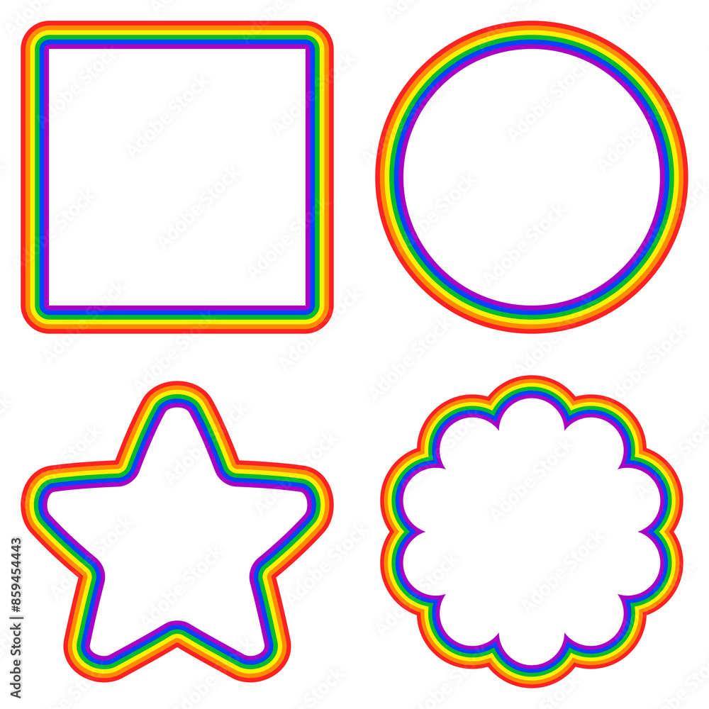 Rainbow pride frame set with square, round, star and flower frames ...