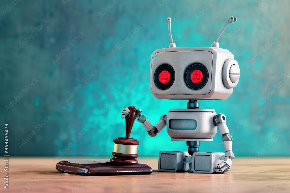 Robot judge holding a gavel, representing artificial intelligence in ...