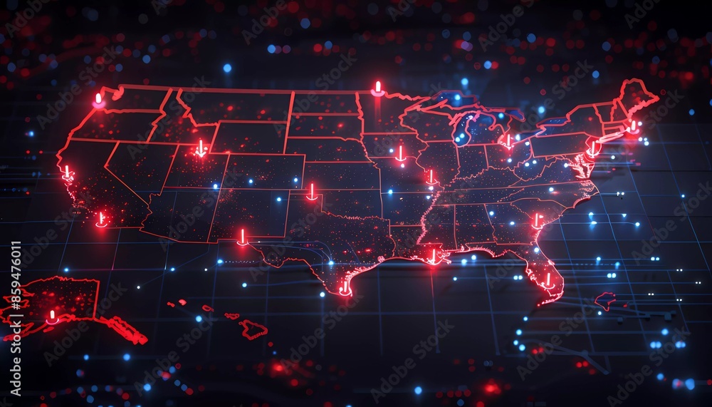 Cyber Shield: Defending National Data Integrity, the USA map with a ...