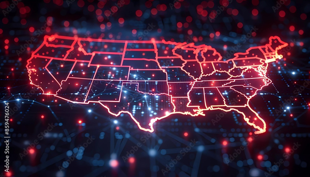 Cyber Shield: Defending National Data Integrity, the USA map with a ...