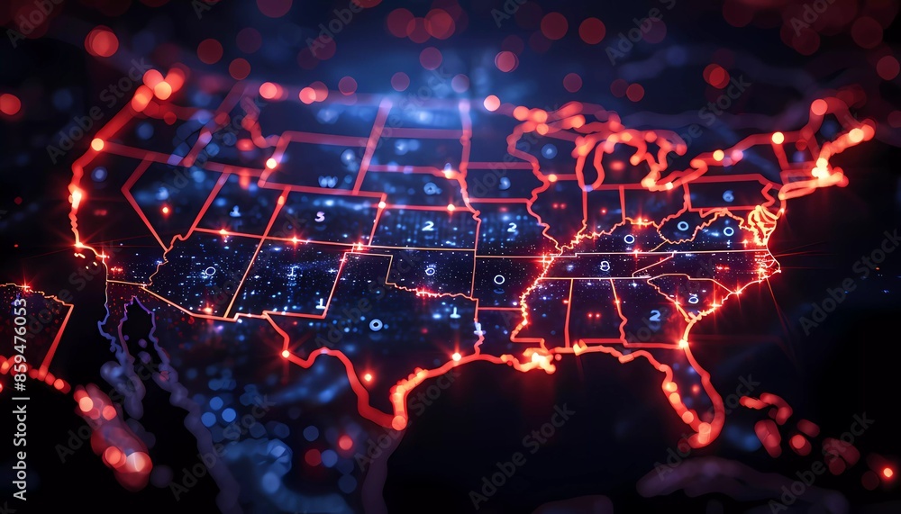 Cyber Shield: Defending National Data Integrity, the USA map with a ...