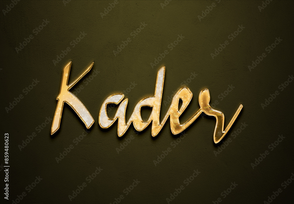 Old gold text effect of Arabic name Kader with 3D glossy style Mockup ...