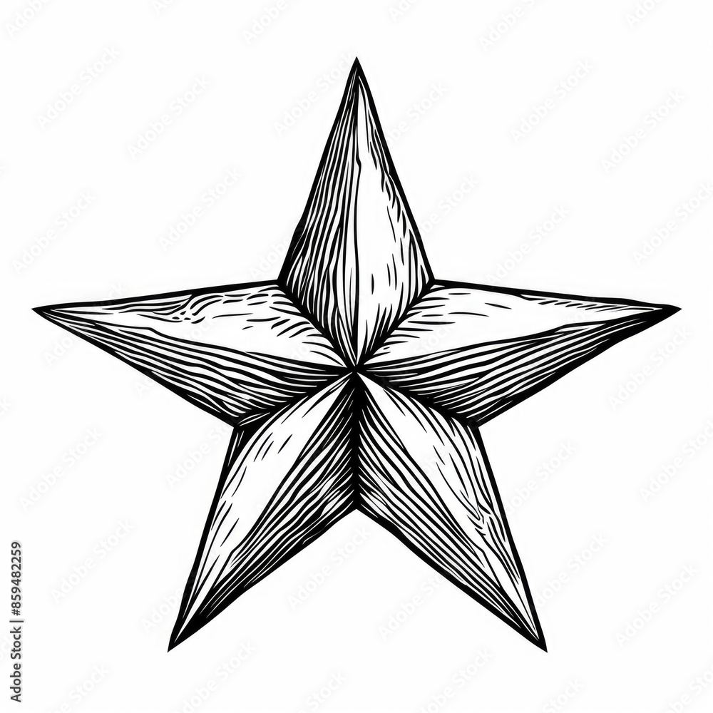 Hand-Drawn Five-Pointed Star Illustration with Detailed Line Art, Black ...
