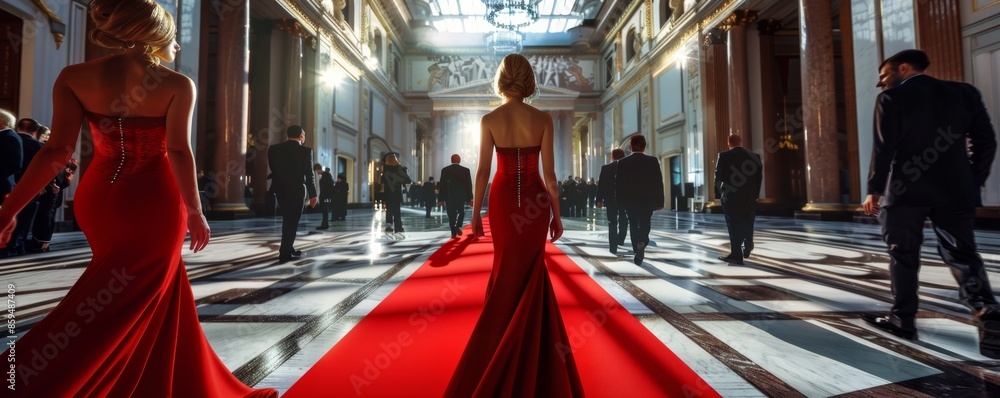 Foto de Elegant red carpet for award luxury public event with beautiful ...