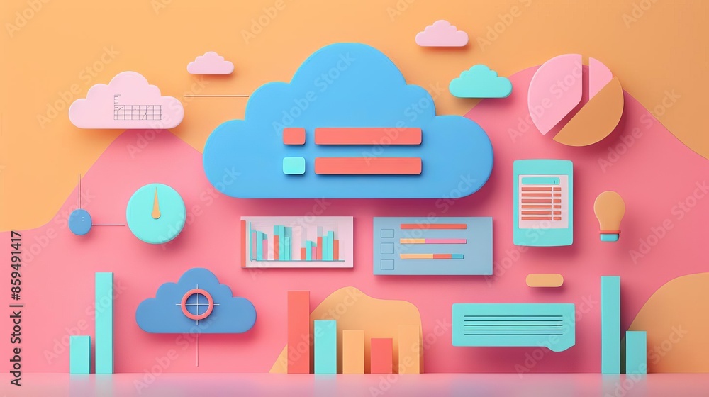 cloud APIs, research platform, flat design, top view, integration, 3D ...