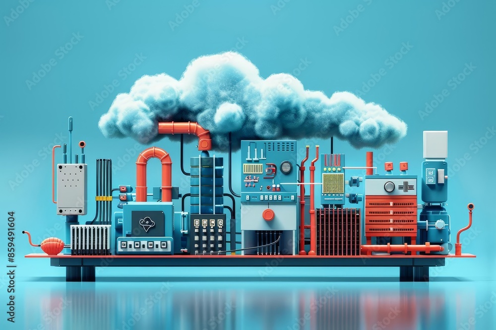 cloud computing trends, innovation, flat design, front view, tech lab, 3D render, Complementary ...