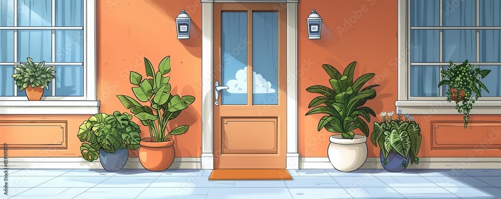 cloud monitoring, foyer, flat design, front view, smart security ...