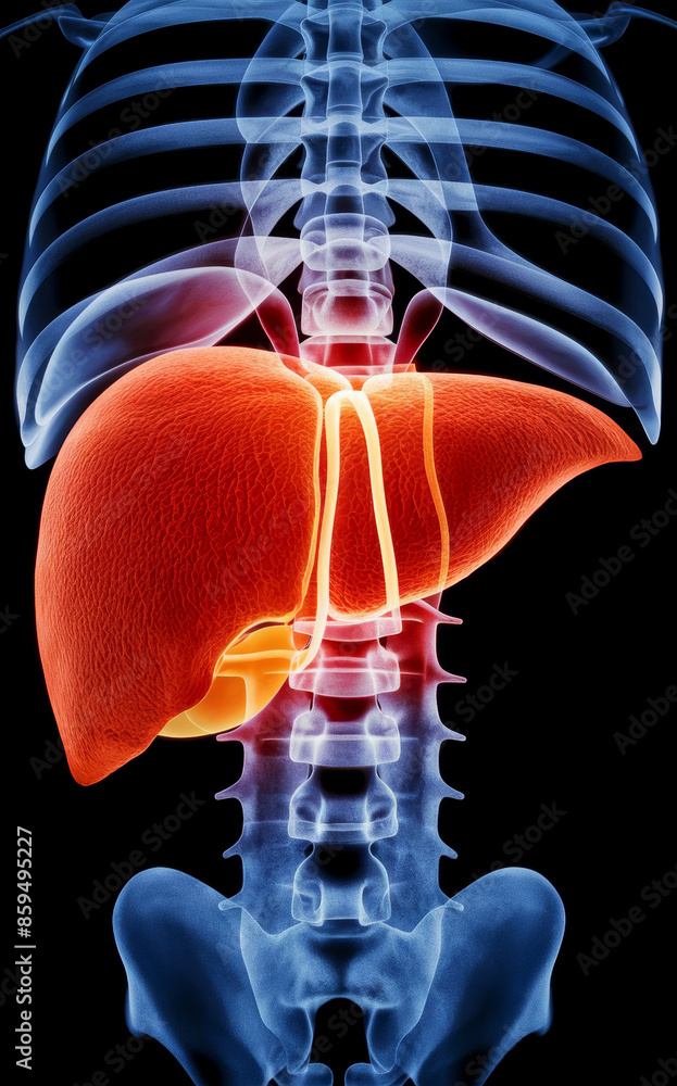 High-Resolution X-Ray Scan of the Human Liver: Detailed Anatomy Stock ...