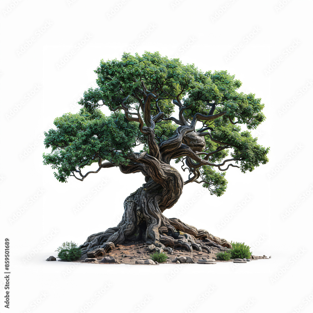 Hyper-realistic oak tree with intricate bark texture and sprawling ...