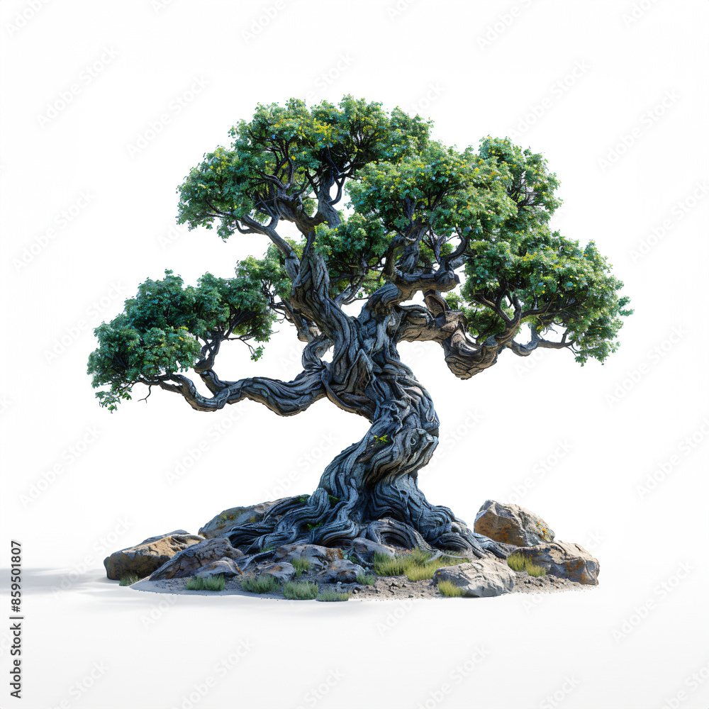 Hyper-realistic oak tree with intricate bark texture and sprawling ...