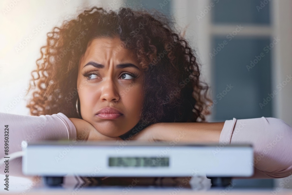 A person struggling with weight gain looking at a scale with a ...