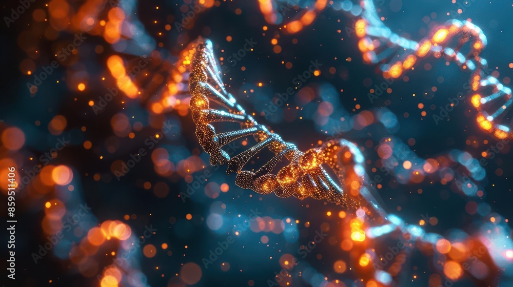 DNA replication process during cell division, front view, highlighting ...