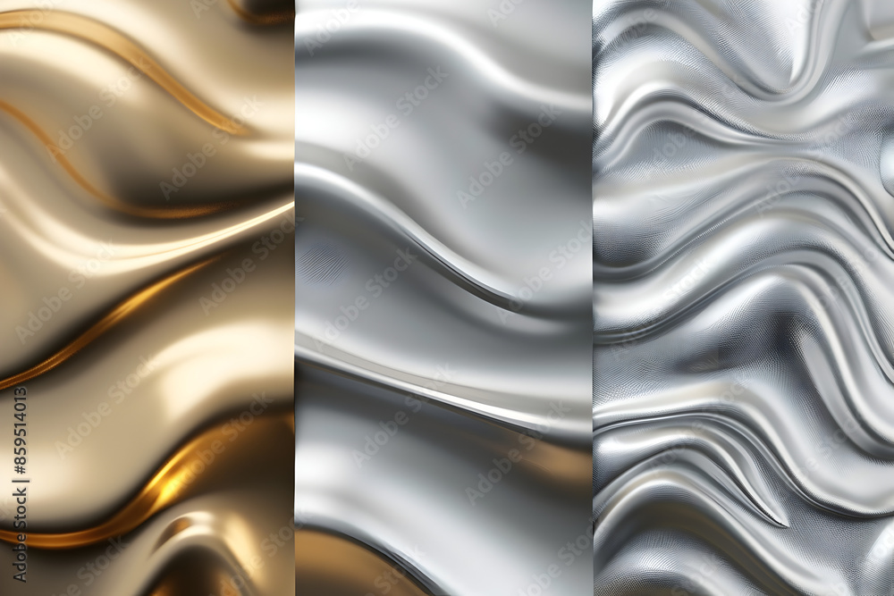 Silver and gold metallic backgrounds with wave patterns. Stock Photo ...