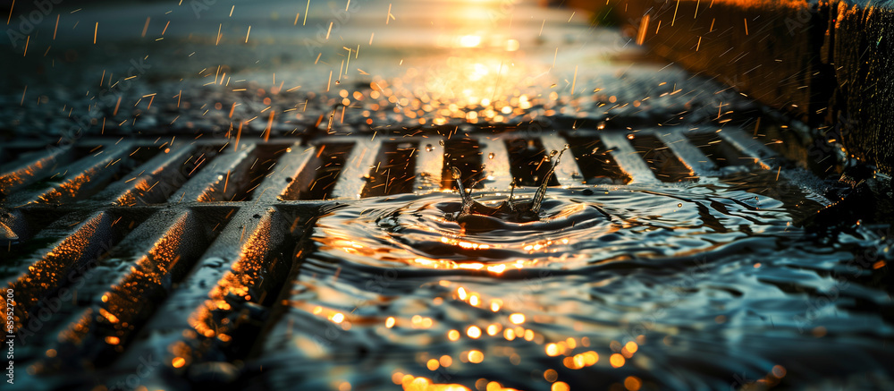 Poster Rainwater flows into modern street drainage – Wall Art | UkPosters