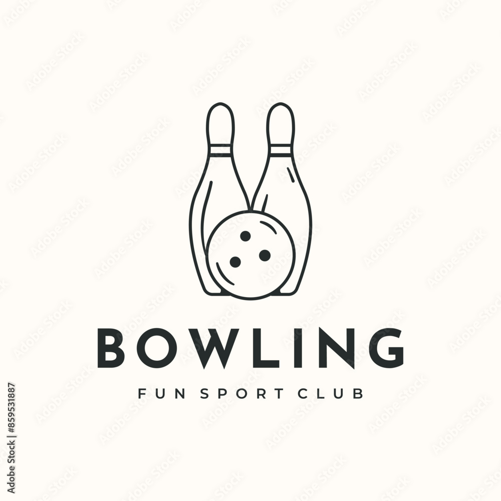 bowling play line art logo vector minimalist illustration design, pin ...