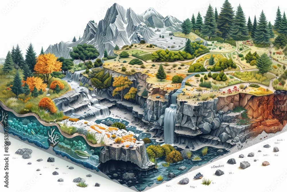 the process of the phosphorus cycle, showing weathering, absorption by ...