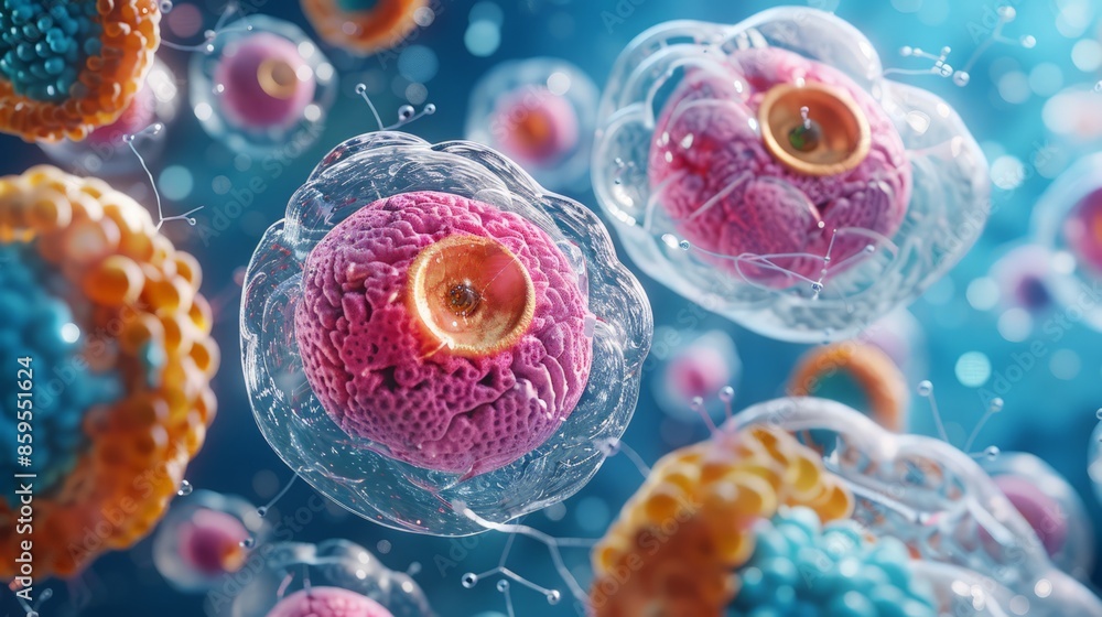 the process of cell division, showing interphase, mitosis, cytokinesis ...