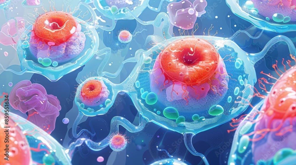 the process of cell division, showing interphase, mitosis, cytokinesis ...