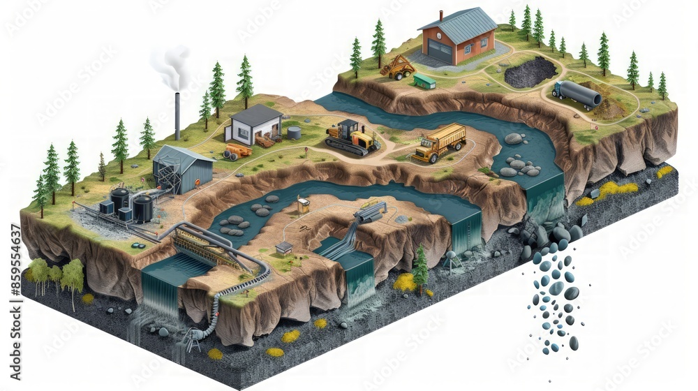 ภาพประกอบสต็อก the process of environmental impact assessment, showing ...