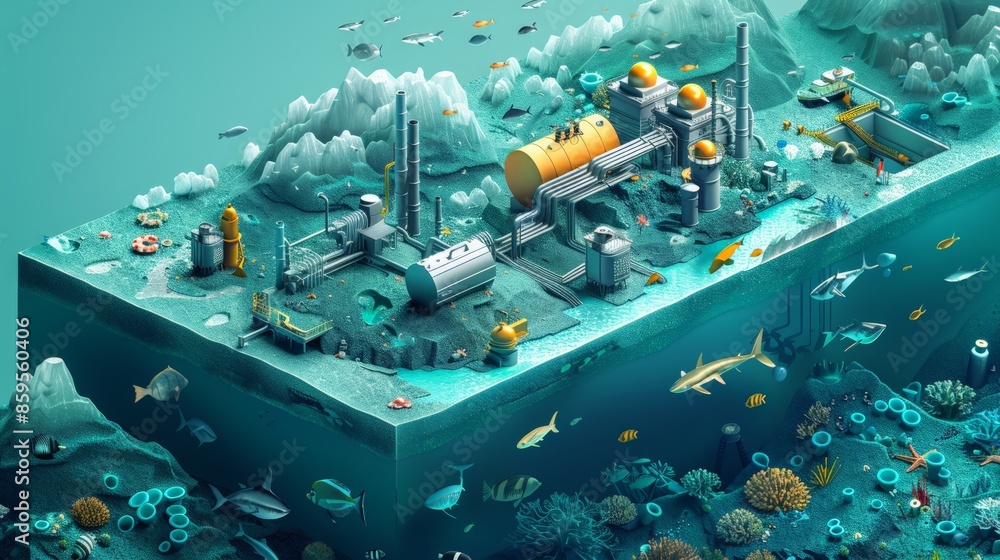 the process of ocean acidification, showing CO2 absorption, pH decrease ...